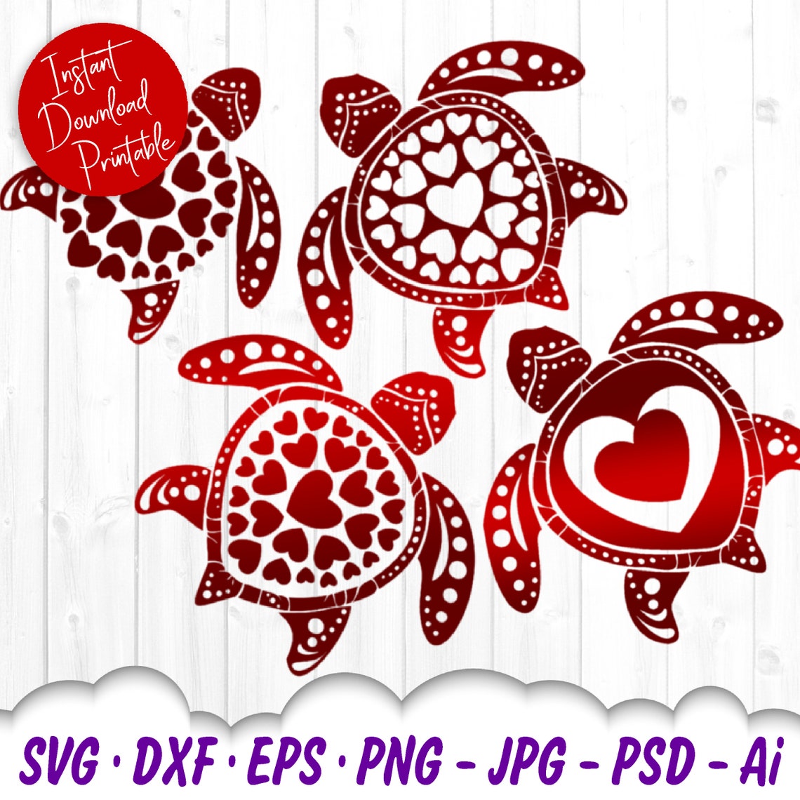 Valentine Heart Sea Turtle SVG Bundle Sea Turtle SVG Files - Etsy