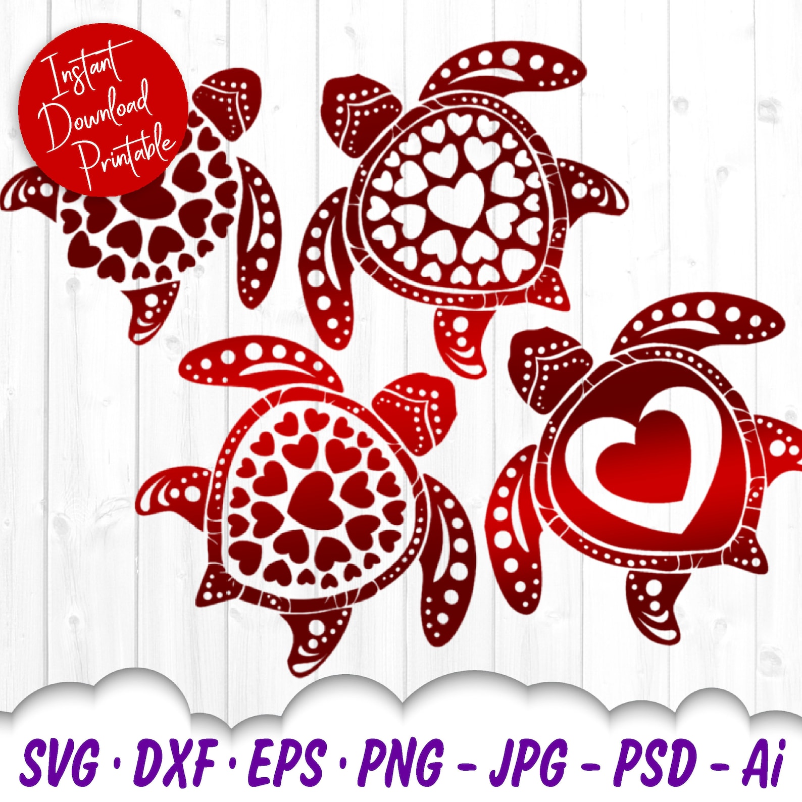 Valentine Heart Sea Turtle SVG Bundle Sea Turtle SVG Files - Etsy