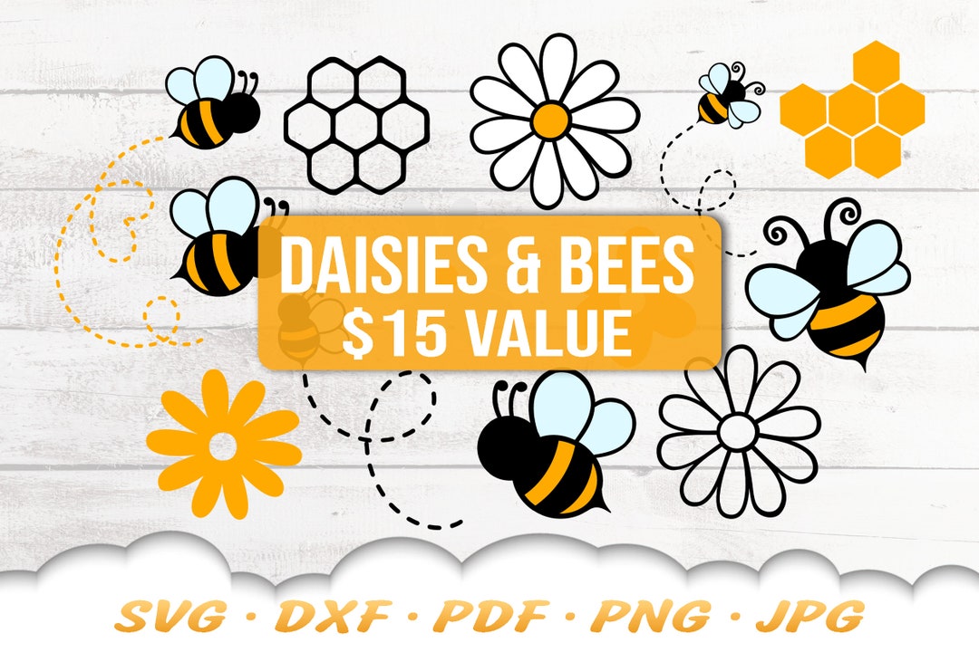 Daisy Bee SVG Bundle - Bee Svg - Daisy Svg - Honeycomb Svg - Bee Png ...
