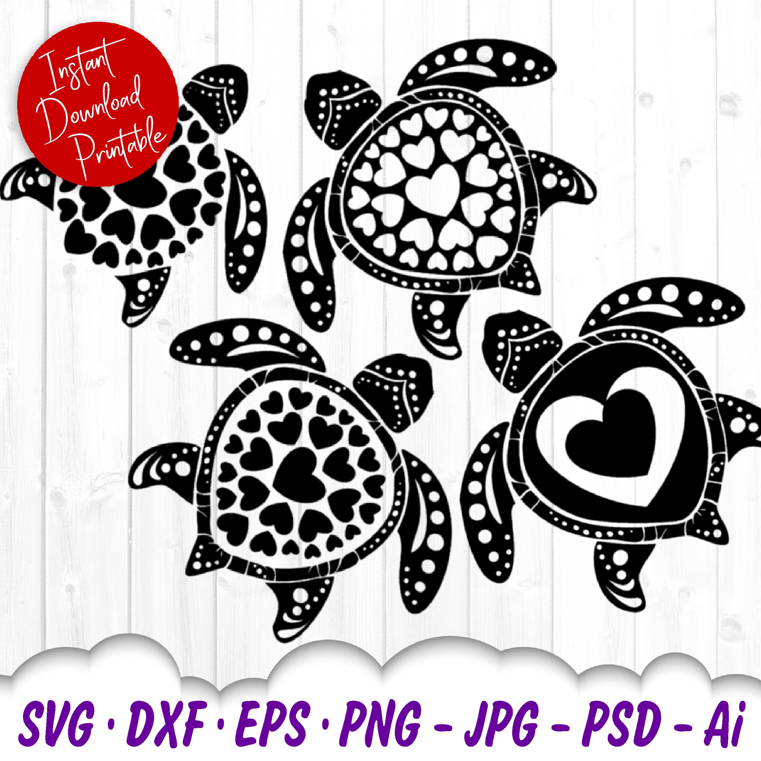Valentine Heart Sea Turtle SVG Bundle Sea Turtle SVG Files - Etsy