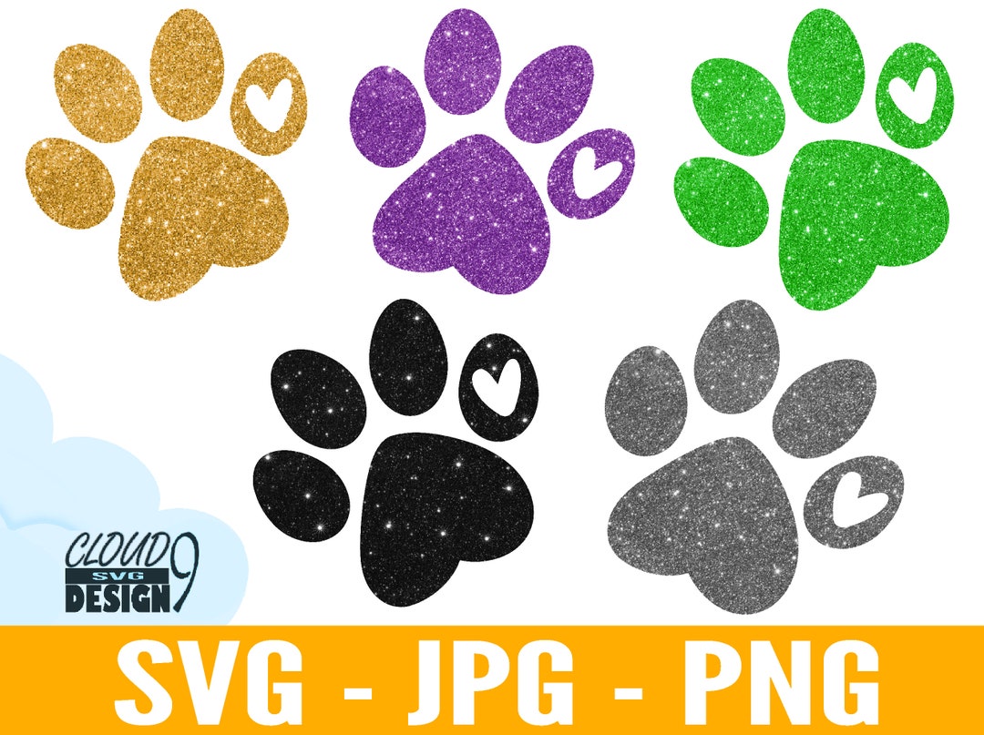 Glitter Dog Paw Print SVG Bundle - Iron on Transfer - SVG Files for ...