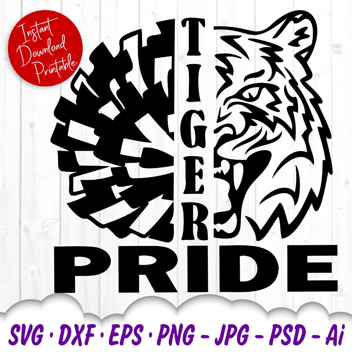 Tiger Cheer SVG Tiger Cheerleader Pom SVG Files for Cricut | Etsy