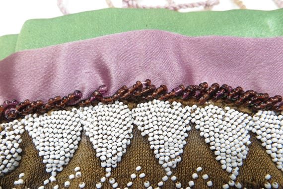 Antique Beaded RETICULE, Tulip Bottom, tiny lavender,… - Gem