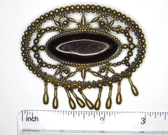 GRAB BAG #11, Victorian Style Brass Brooch, Filigree … - Gem