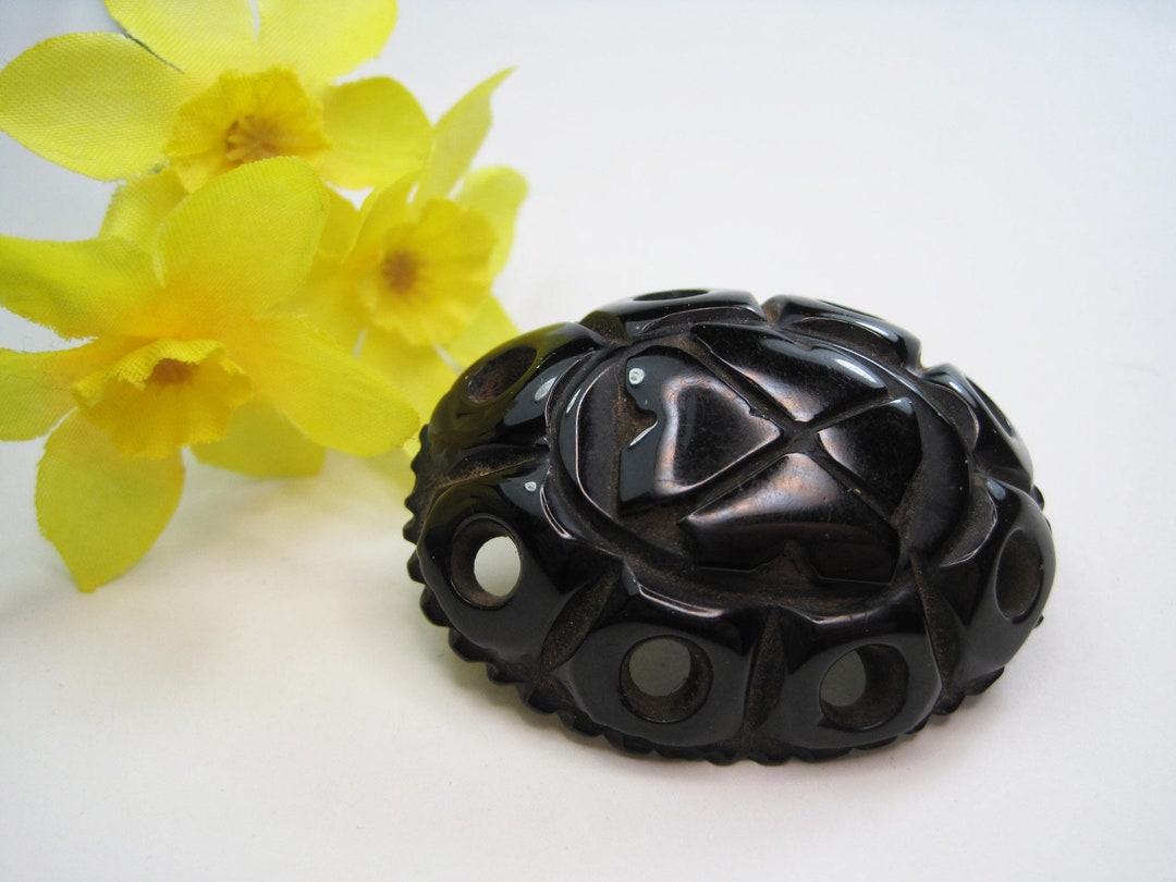 Victorian Jet Brooch 1880s With Original Pin Back, Carved and Highly ...