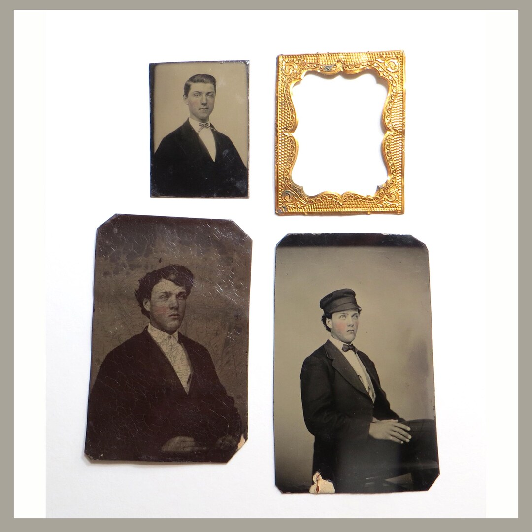Victorian Tintypes, Three Gentleman Portraits, Gilt Mat Preserver - Etsy