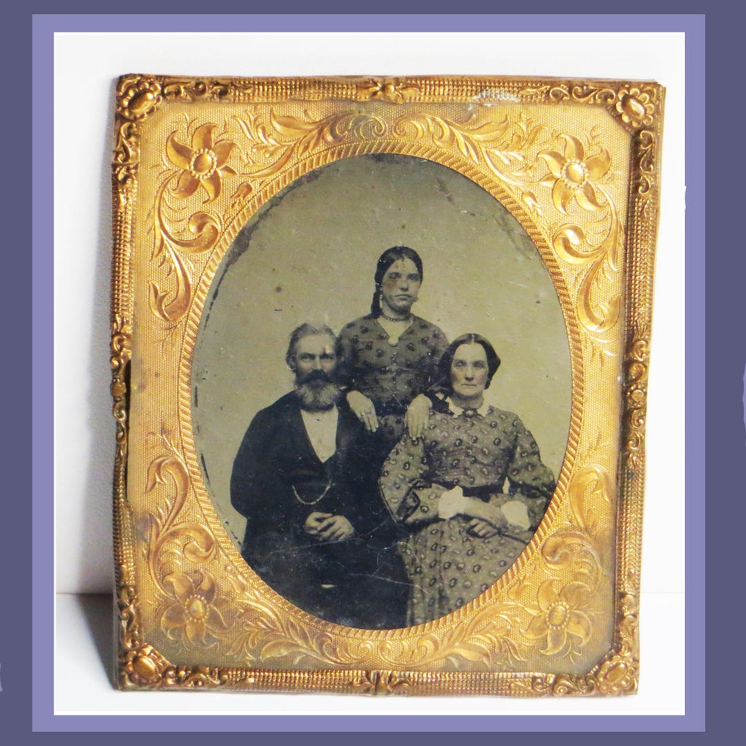 Ambrotype, Family Portrait, Gilt Mat Preserver With Glass,6th Plate No ...