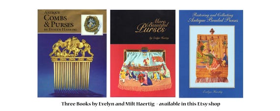 Antique Beaded RETICULE, Tulip Bottom, tiny lavender,… - Gem