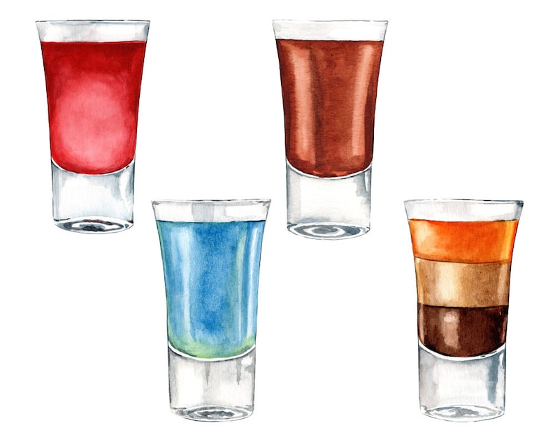 Party Shots, Watercolor Drinks Clipart, Shots Clipart, Alcohol Clipart ...