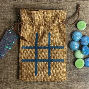 Burlap Tic Tac Toe Bag, Key Chain on Side, Burlap Bag, Child's Bag ...