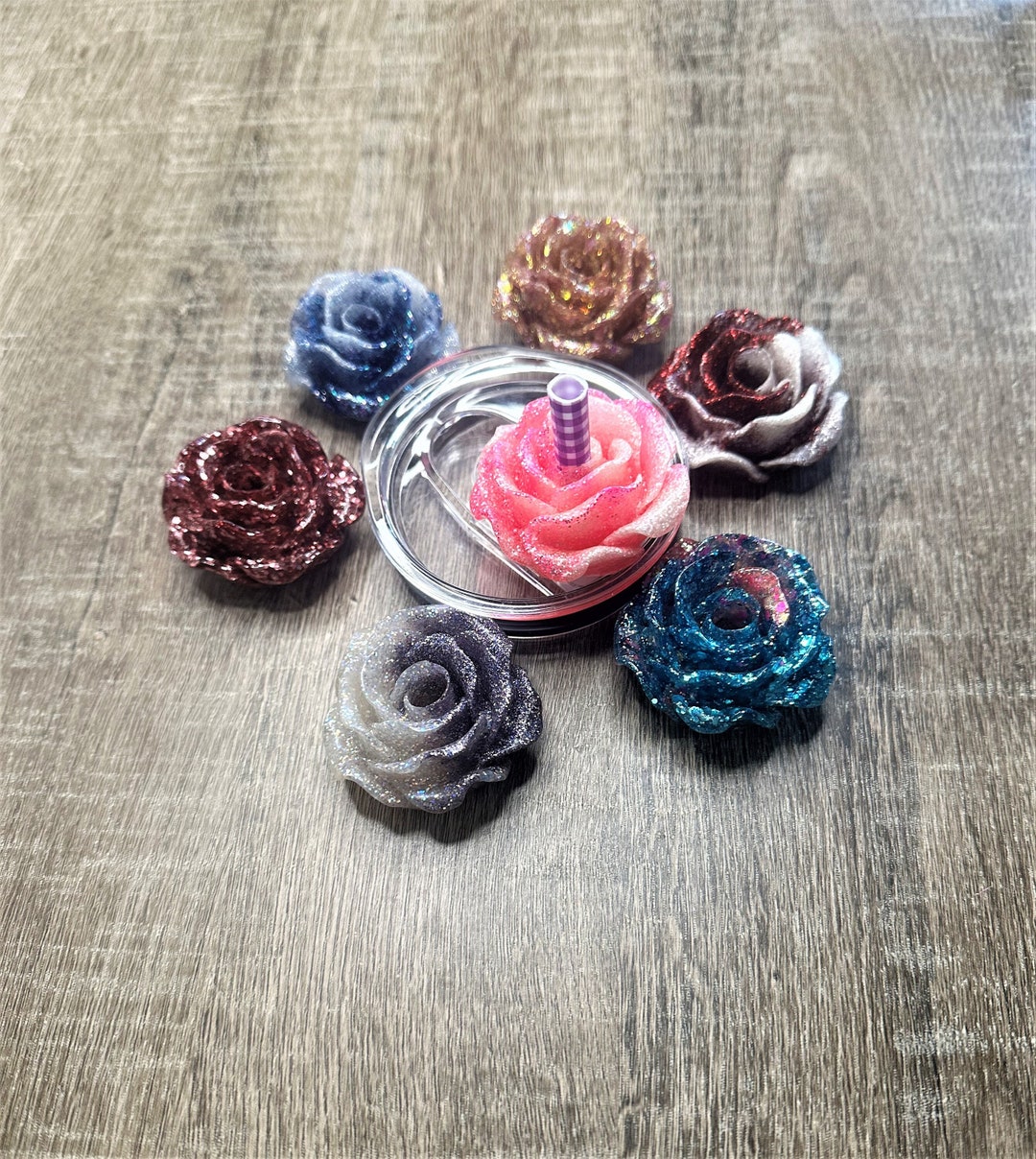 Glitter Rose Straw Topper: Pretty Flower Accessory - Etsy