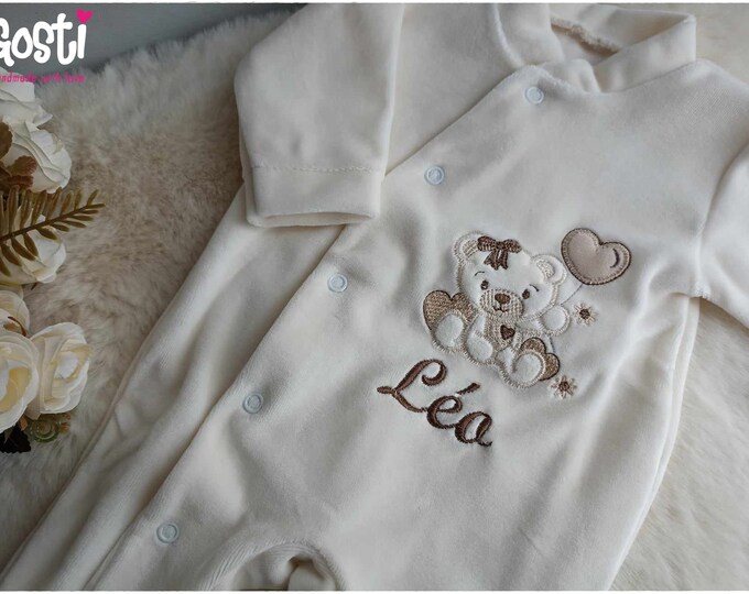 High Quality Velvet Sleepsuit With Teddy Bear Application Embroidery ...