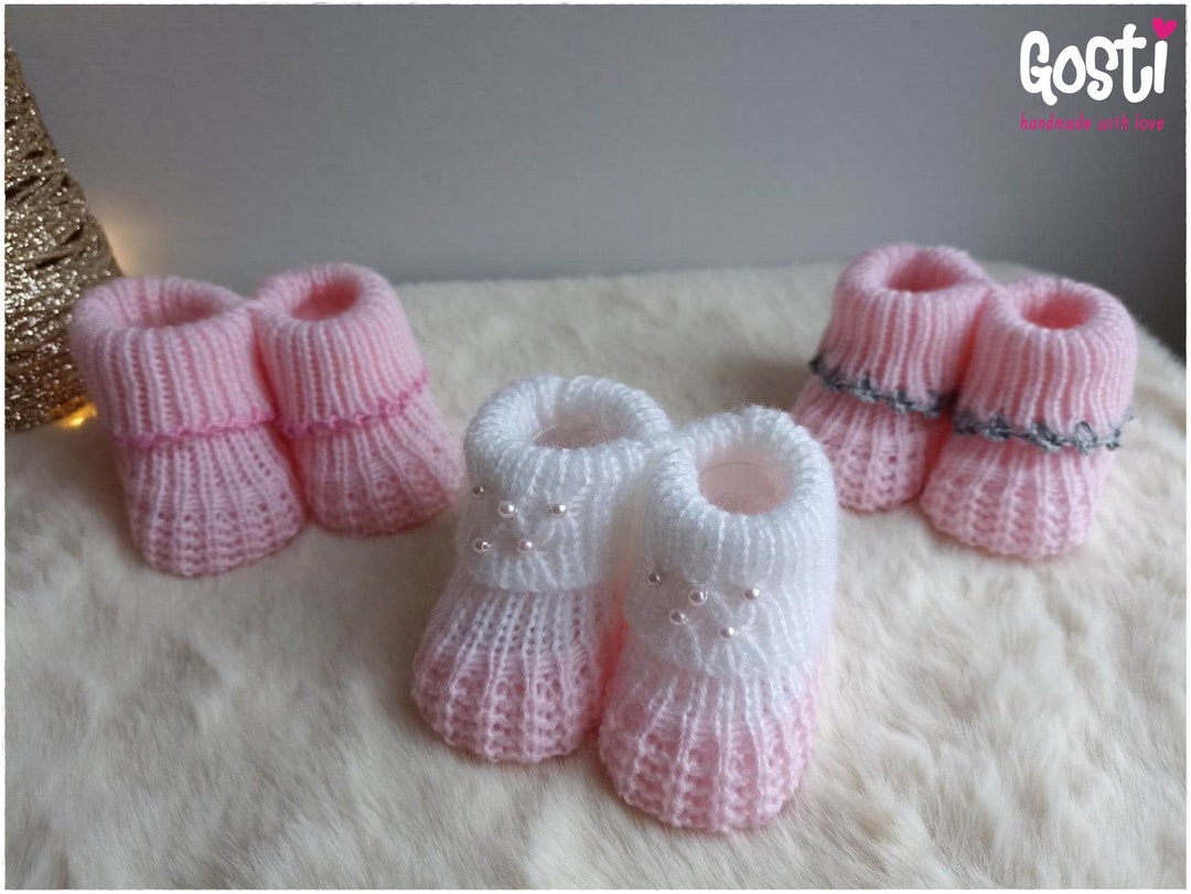 PINK Knitted Baby Slipper in 3 Models One Size Adorable Birth Gift - Etsy