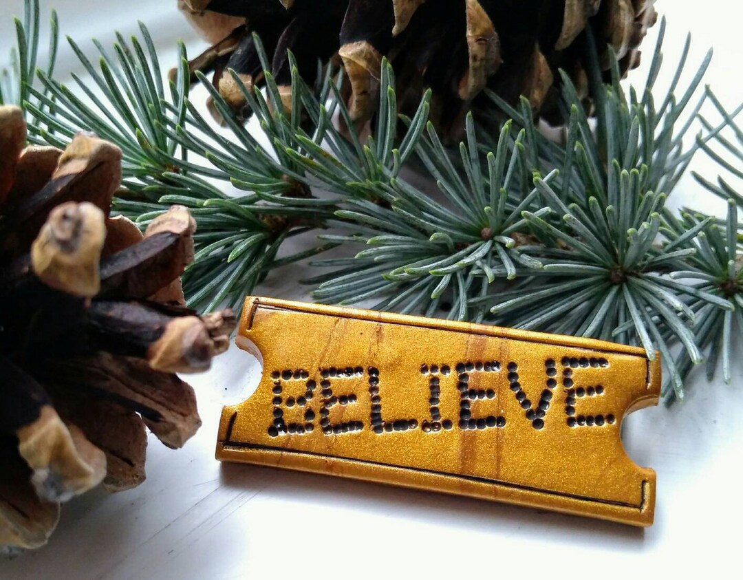 The Polar Express Golden Ticket BELIEVE Pin Badge | Polymer Clay Prop ...