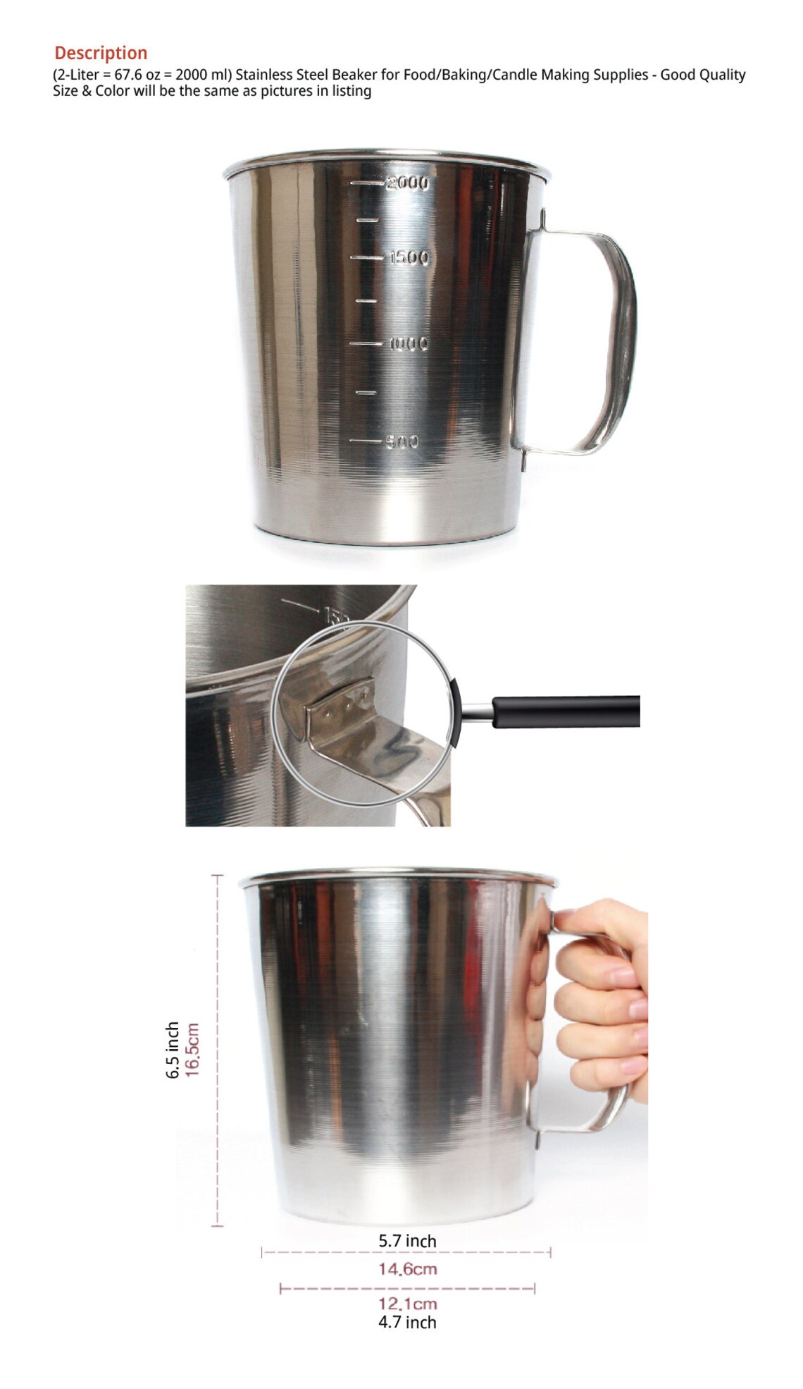 2-liter 2000ml Stainless Steel Measuring Cup/pouring Pitcher - Etsy