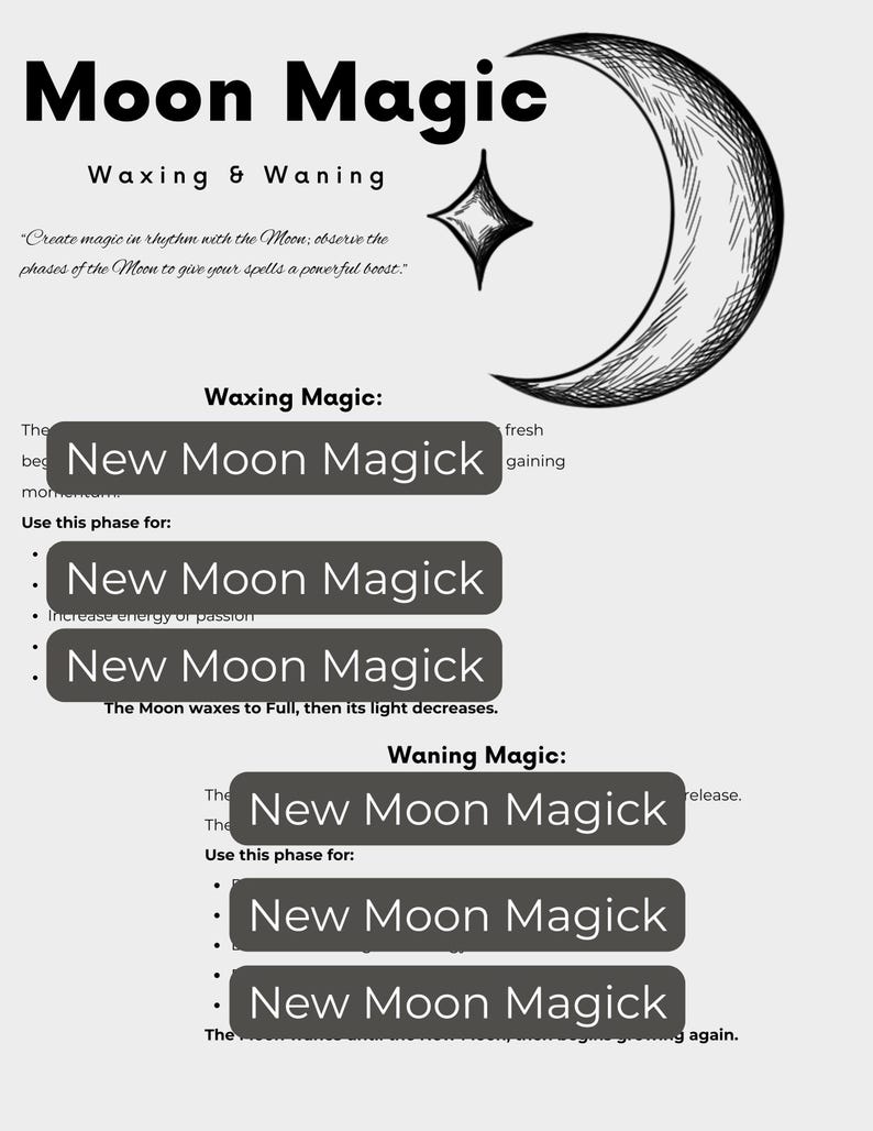 Moon Magic Printable PDF Pages | Grimoire / Book of Shadows | Lunar Witchcraft Reference Sheets ...