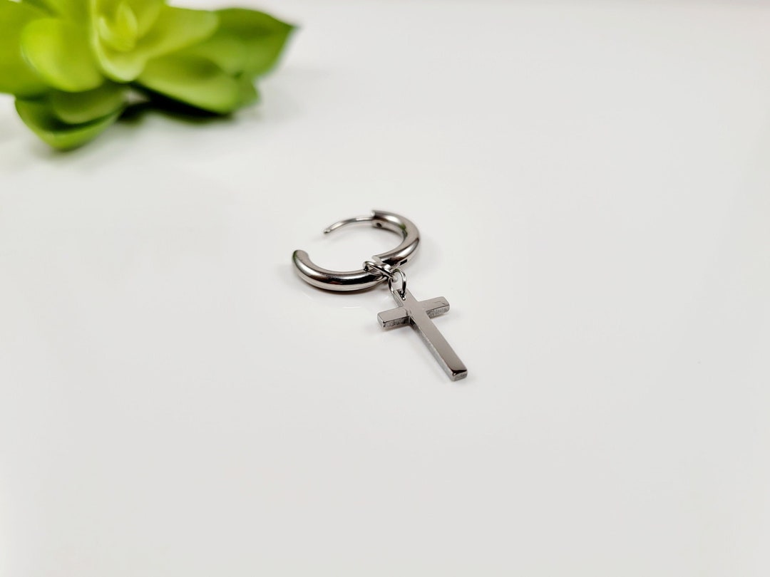 Silver Cross Earring Men, Guys Cross Earring, Earring for Men, Popular ...