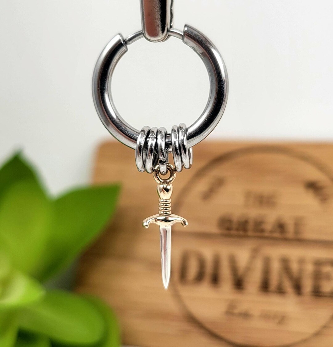 Mens Sterling Silver Sword Hoop Earring: Bronze Handle - Etsy