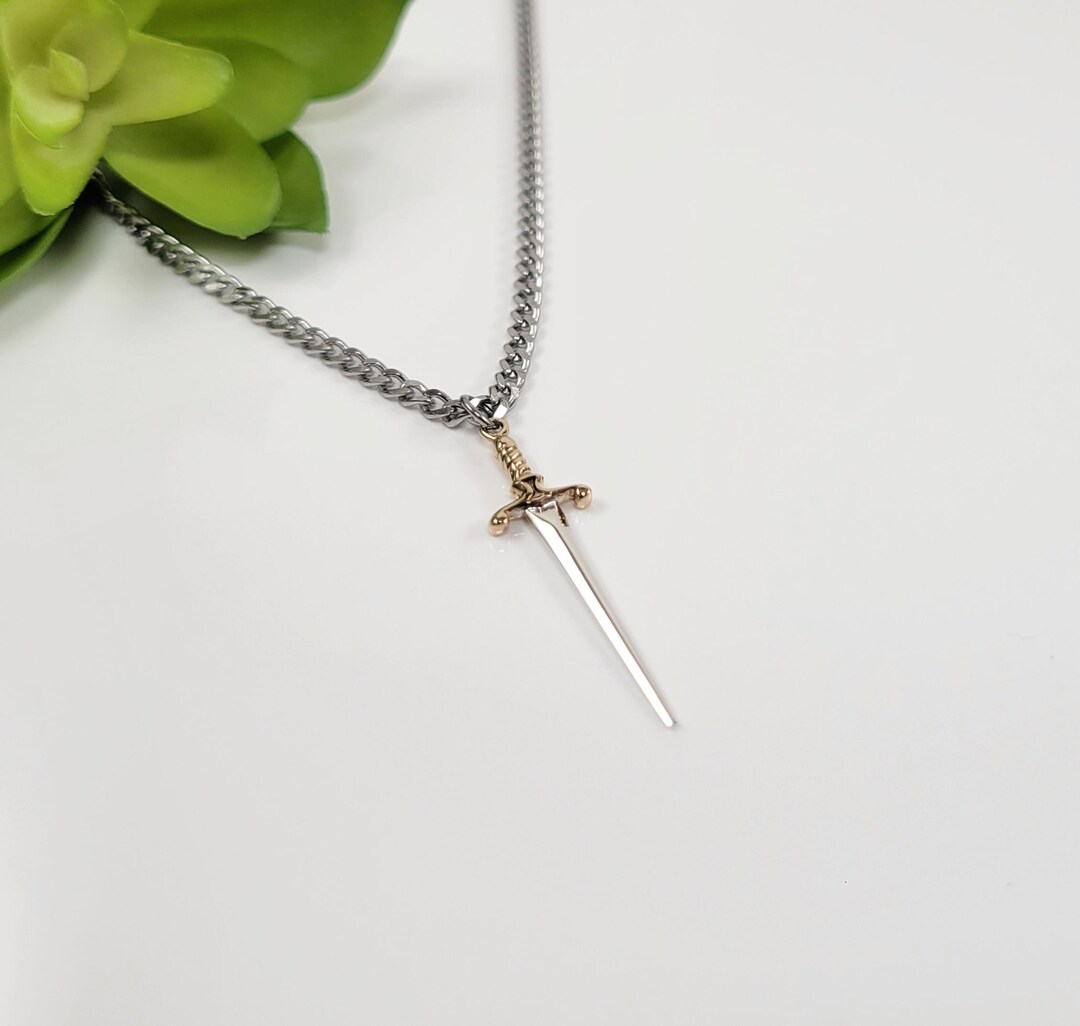 Dainty Stainless Steel Sword Charm Necklace: Sterling Silver or Gold ...