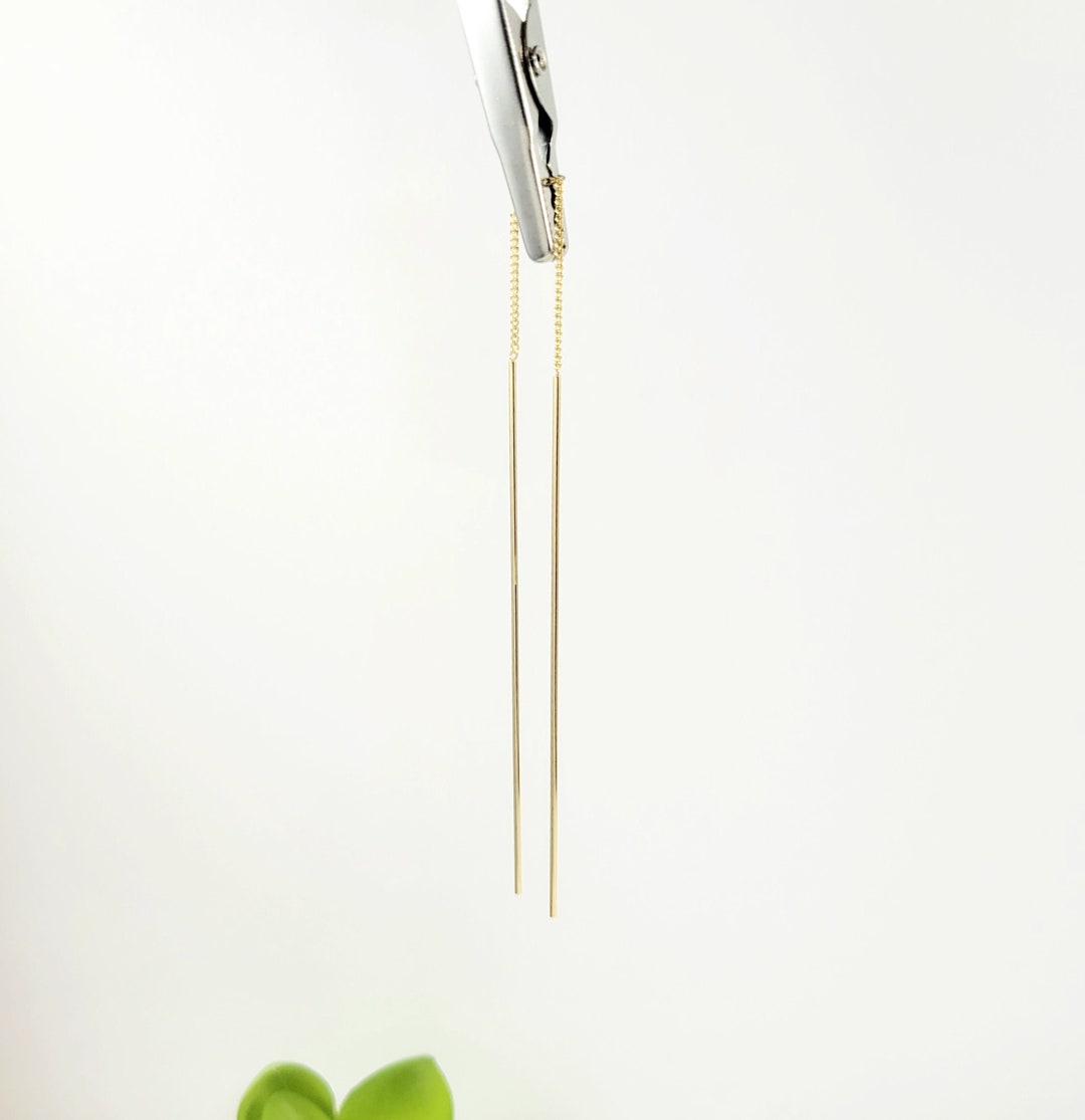 Gold Thin Threader Earrings, Gold Thread and Needle Earrings, Gold ...