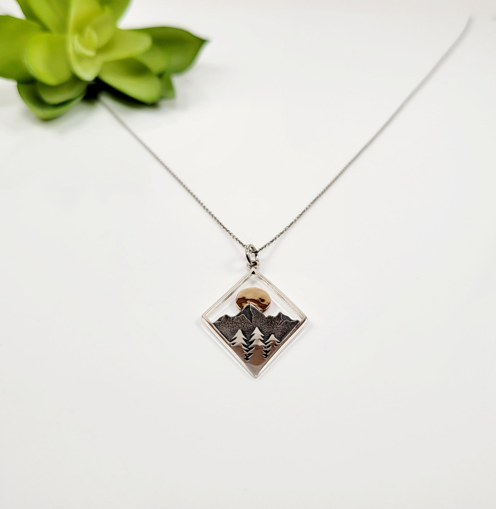 Sterling Silver Mountain Necklace Mountain Pendant Mountain - Etsy