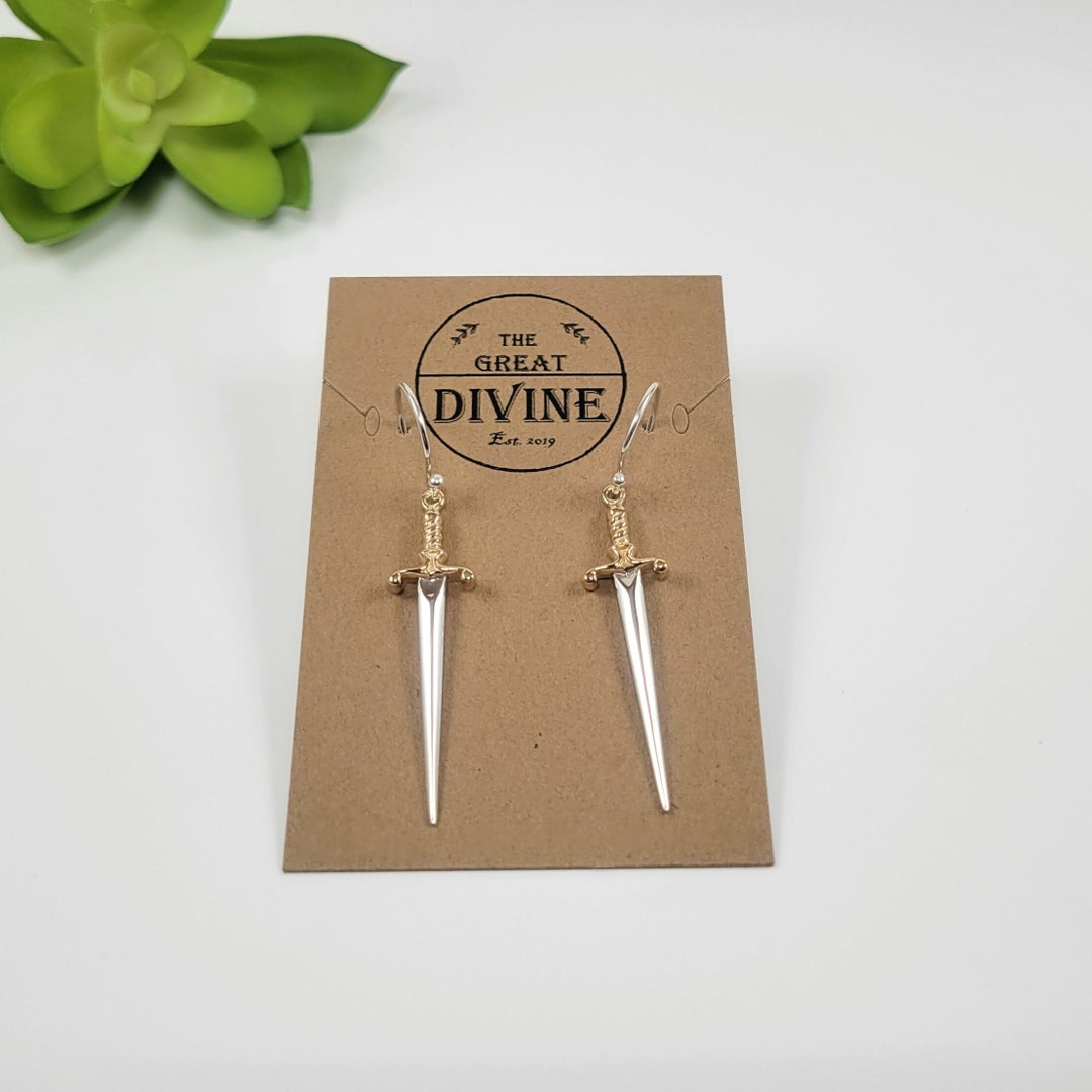 Sterling Silver Sword Earrings, Sword Drop Earrings, Dagger Earrings ...