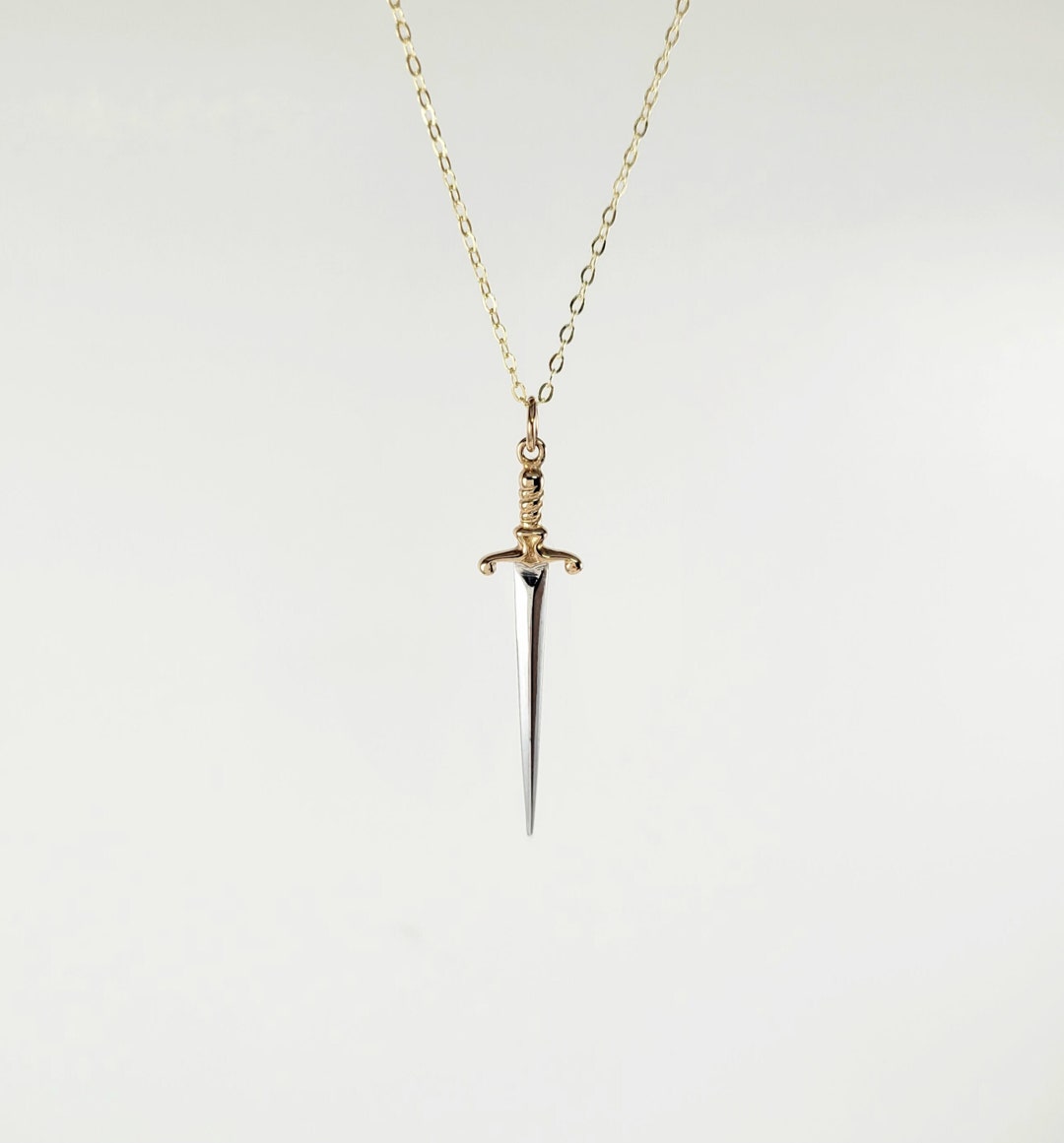 Gold Sword Charm Necklace, Mixed Metal Sword Charm Necklace, Gold Sword ...