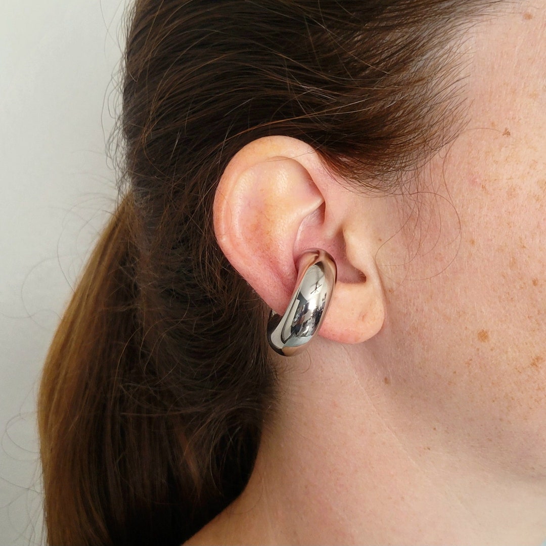 Chunky Ear Cuff Silver, Large Silver Ear Cuff, Bold Ear Cuff, Thick ...