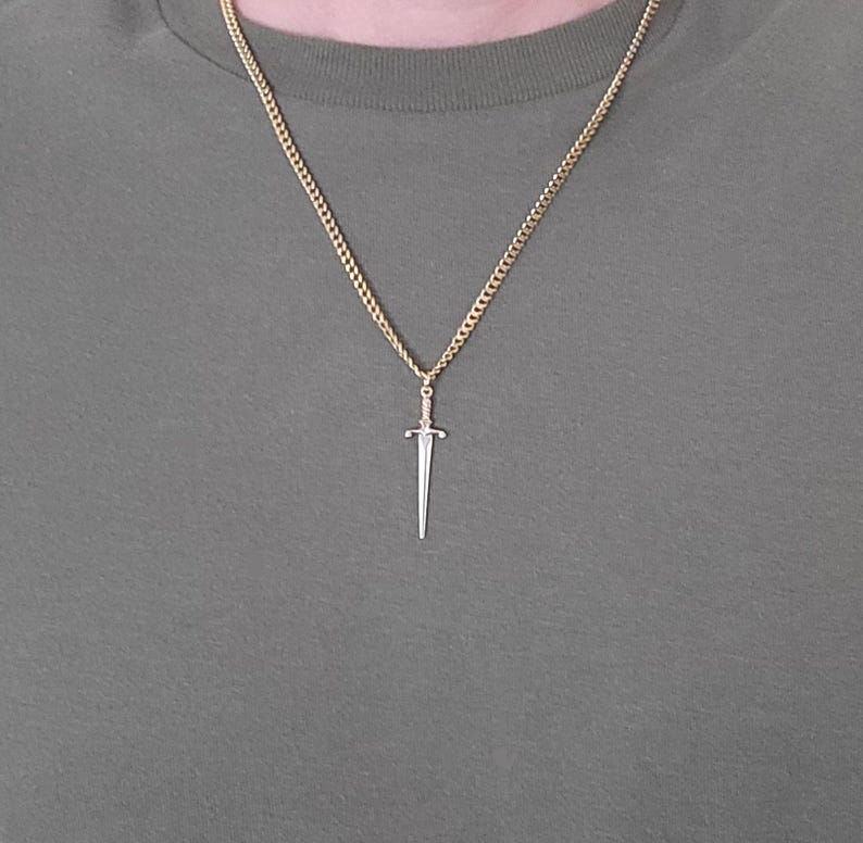 Gold Sword Charm Necklace, All Gold Sword Necklace, Gold Sword Pendant ...