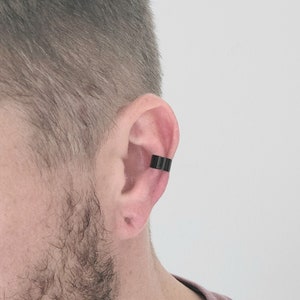 Thick Black Ear Cuff for Men, Mens Stainless Steel Ear Cuff, Guys Black ...