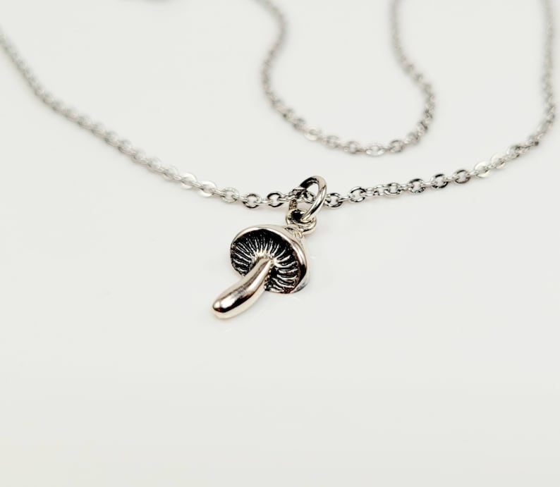 Dainty Mushroom Charm Necklace: Tiny Sterling Silver Pendant - Etsy