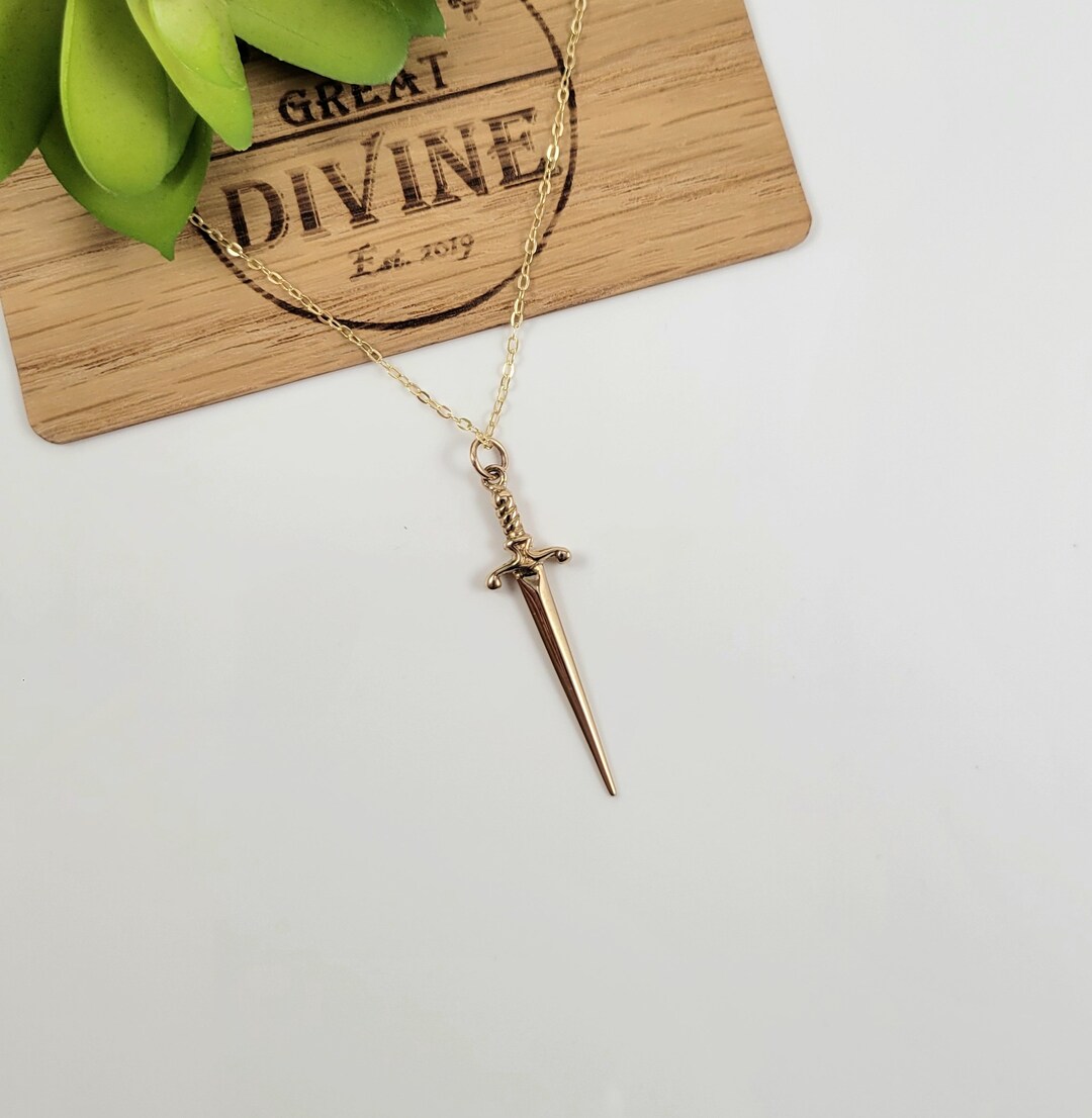 Gold Sword Charm Necklace, All Gold Sword Necklace, Gold Sword Pendant ...