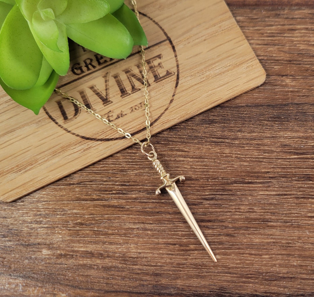 Gold Sword Charm Necklace, All Gold Sword Necklace, Gold Sword Pendant ...