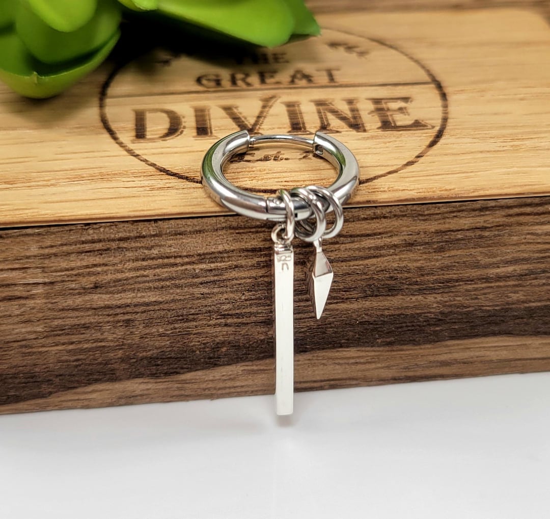 Geometric Bar Earring With Spike, Mens Dangle Earring Sterling Silver ...