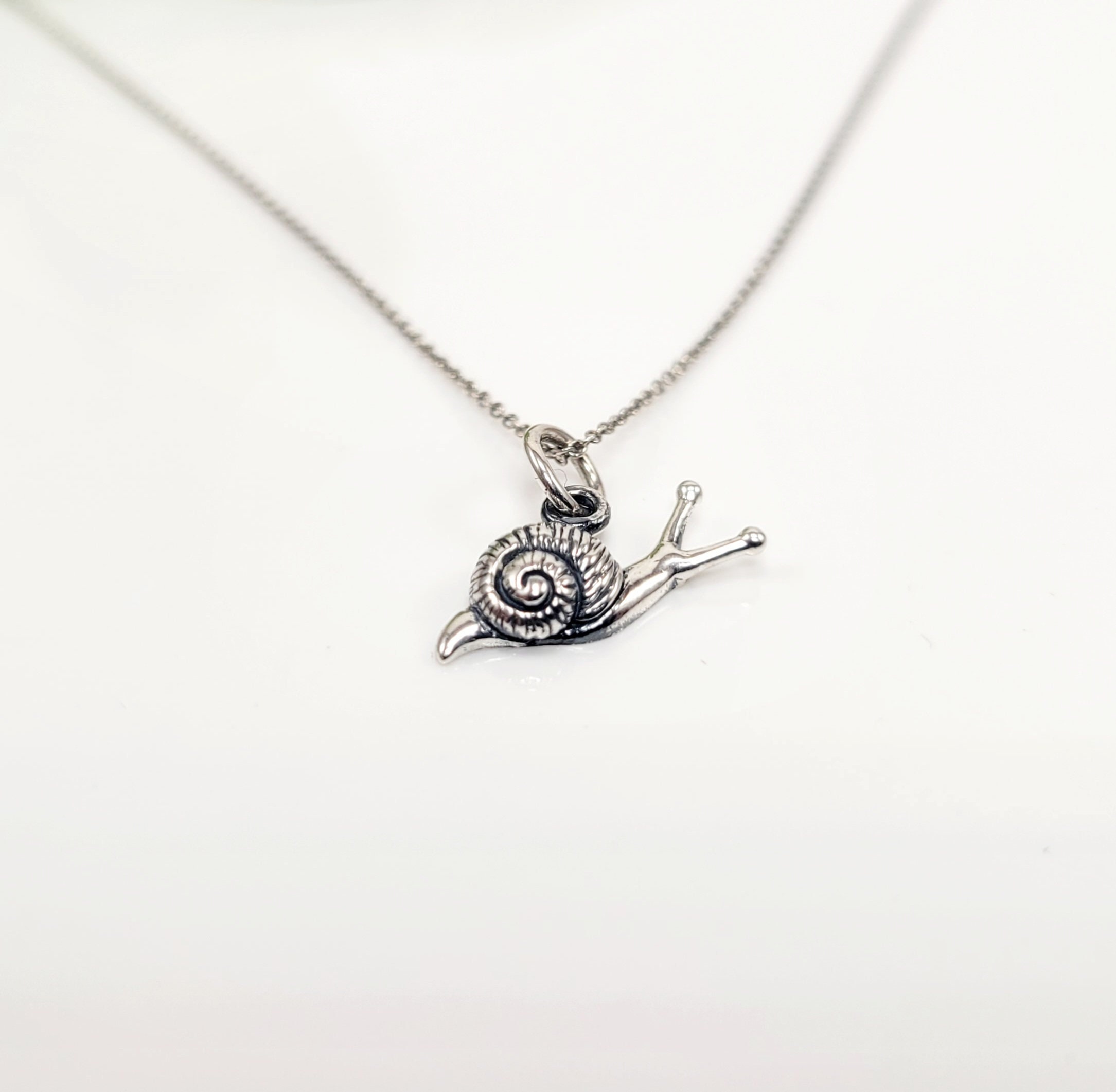 Tiny Snail Charm Necklace Sterling Silver Snail Necklace - Etsy