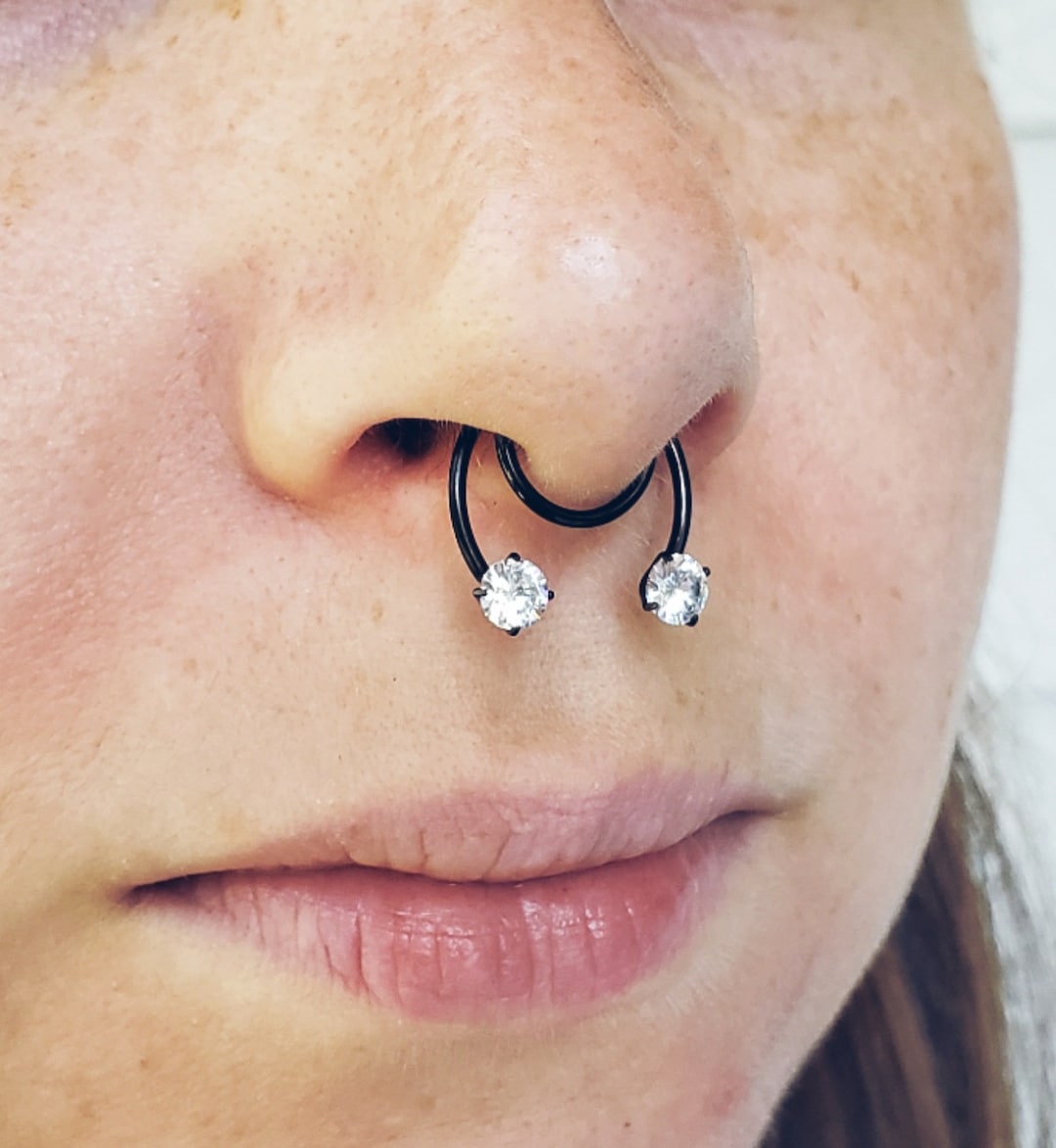 Fake Septum Ring Black, Fake Septum Ring Horseshoe, Faux Septum Ring ...