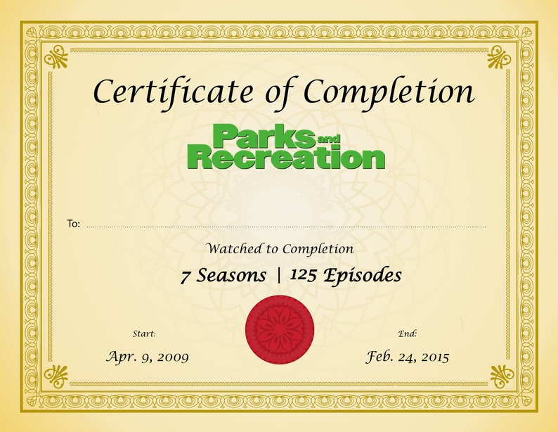 Certificate of Completion Parks and Recreation - Etsy Canada