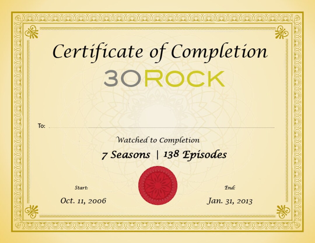 Certificate of Completion 30 Rock - Etsy