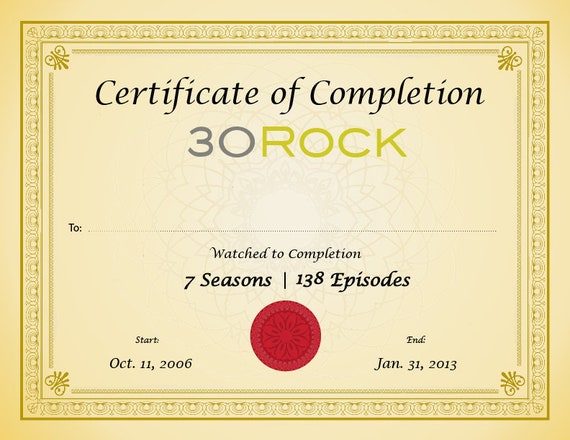 Certificate of Completion 30 Rock | Etsy