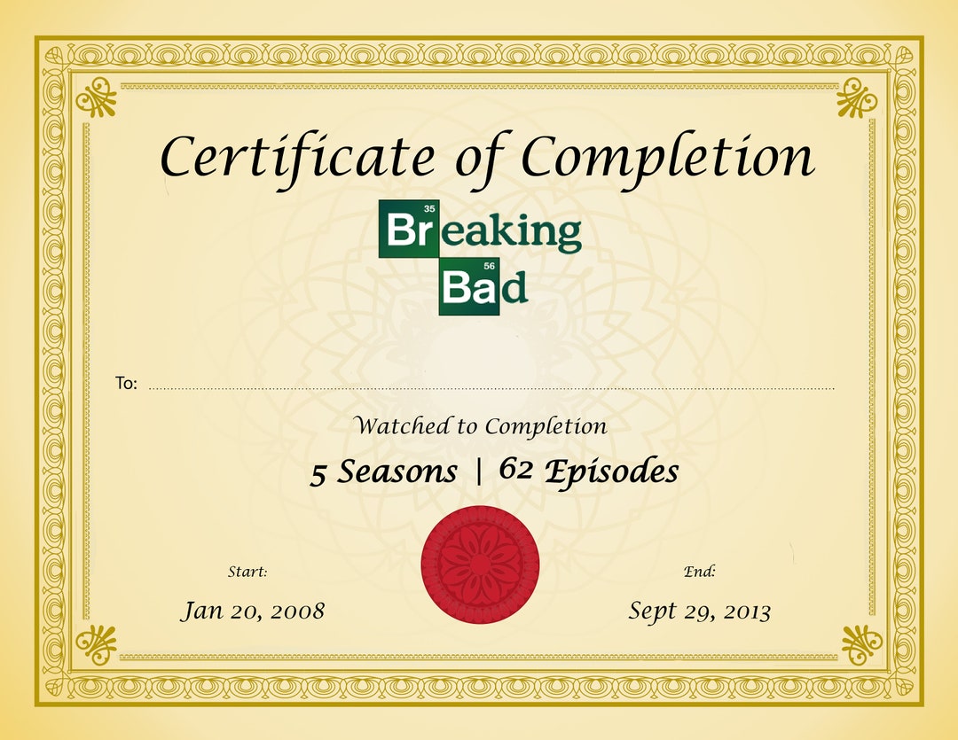 Certificate of Completion Breaking Bad - Etsy