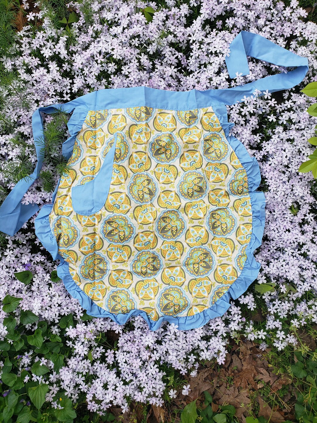 Blue Vintage Style Retro Floral Half Apron - Etsy