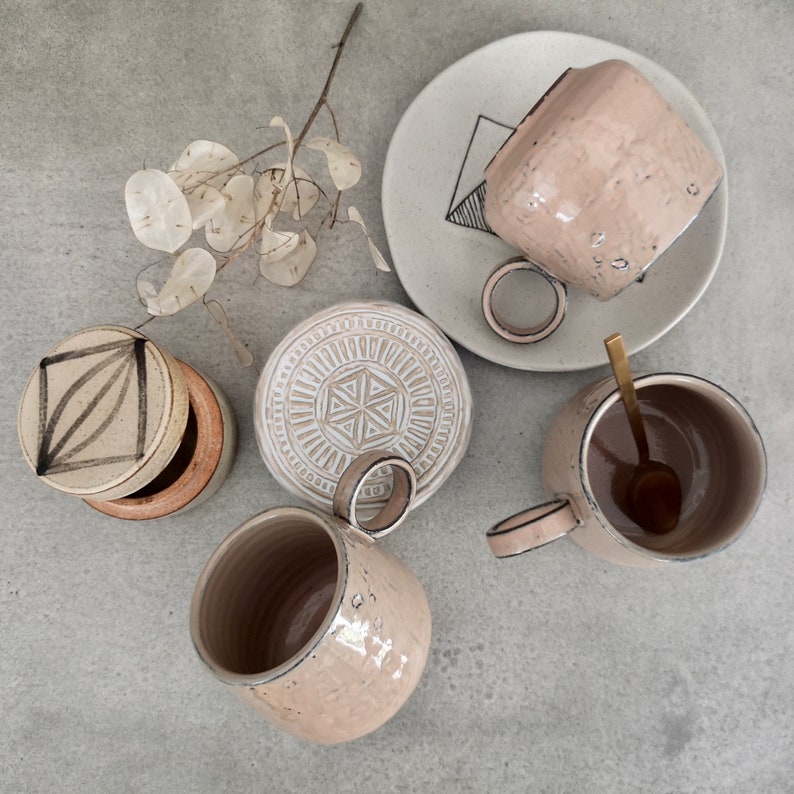 Rose Stoneware Mug Handcrafted Ceramic Mug Clay Pottery | Etsy