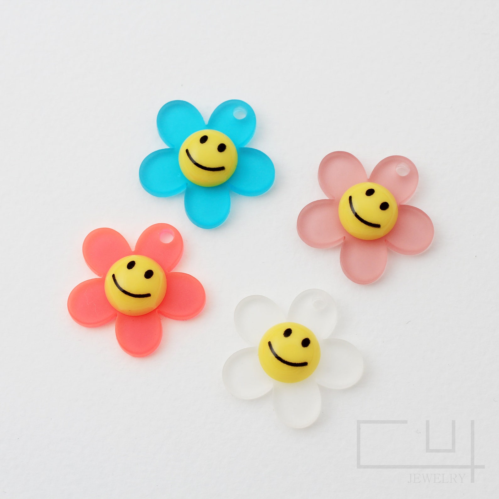 4pcs/gp0010/ Flower Smiley Charm Smiley Face Charm Acrylic - Etsy