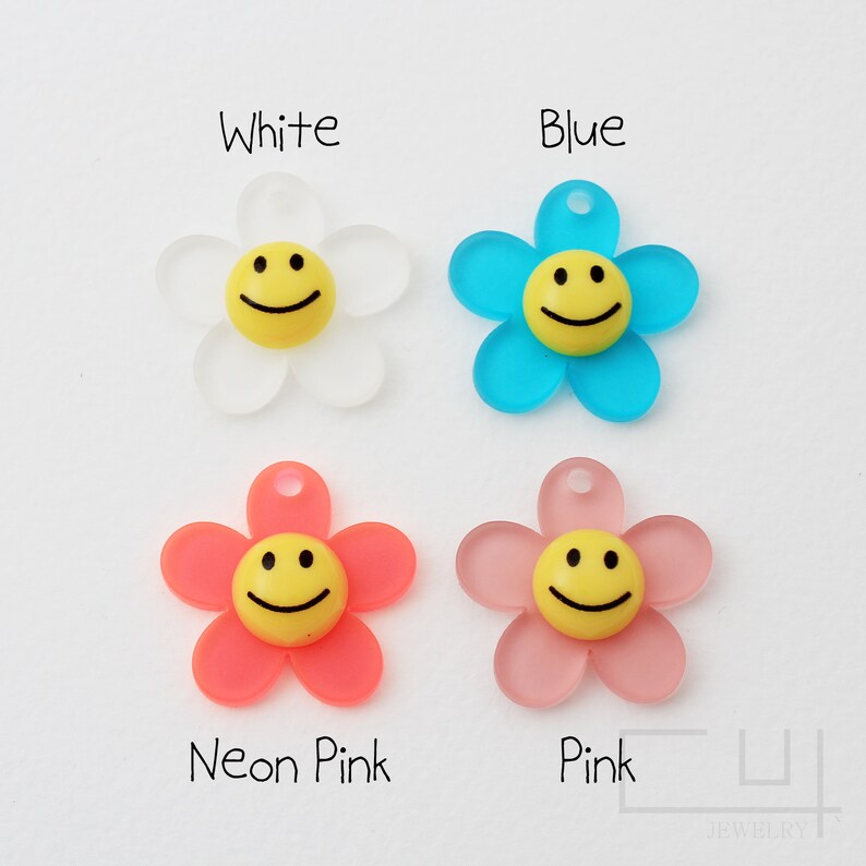 4pcs/GP0010/ Flower Smiley charm Smiley Face Charm Acrylic | Etsy