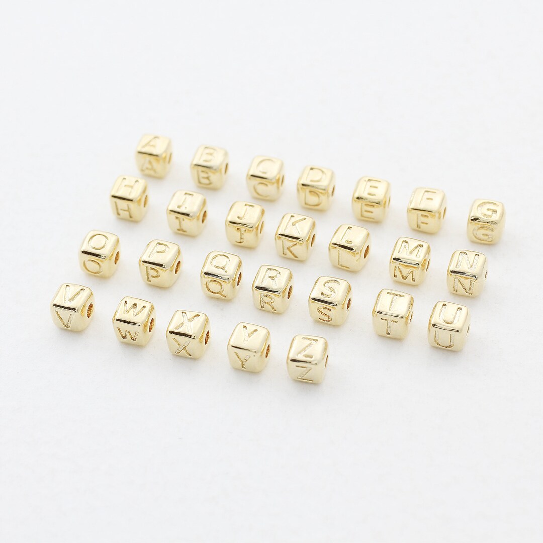 2pcs/ BP0029G / Cube Initial Beads, Beads, Initial Beads, Bracelet ...