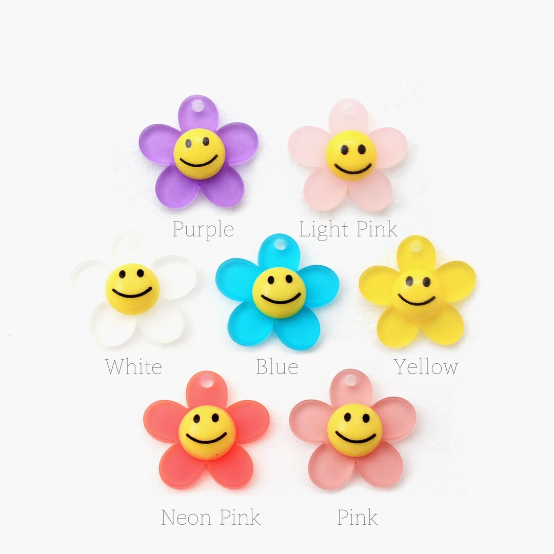 4pcs/gp0010/ Flower Smiley Charm Smiley Face Charm Acrylic - Etsy UK