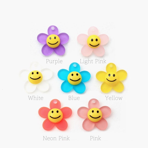 4pcs/gp0010/ Flower Smiley Charm Smiley Face Charm Acrylic - Etsy