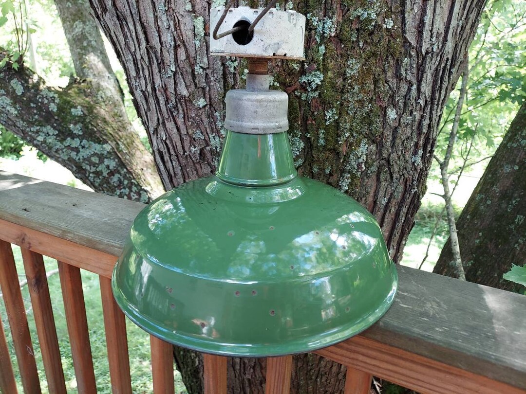 Vintage Goodrich Green Porcelain Enamel Barn Light 14" Gas Station ...