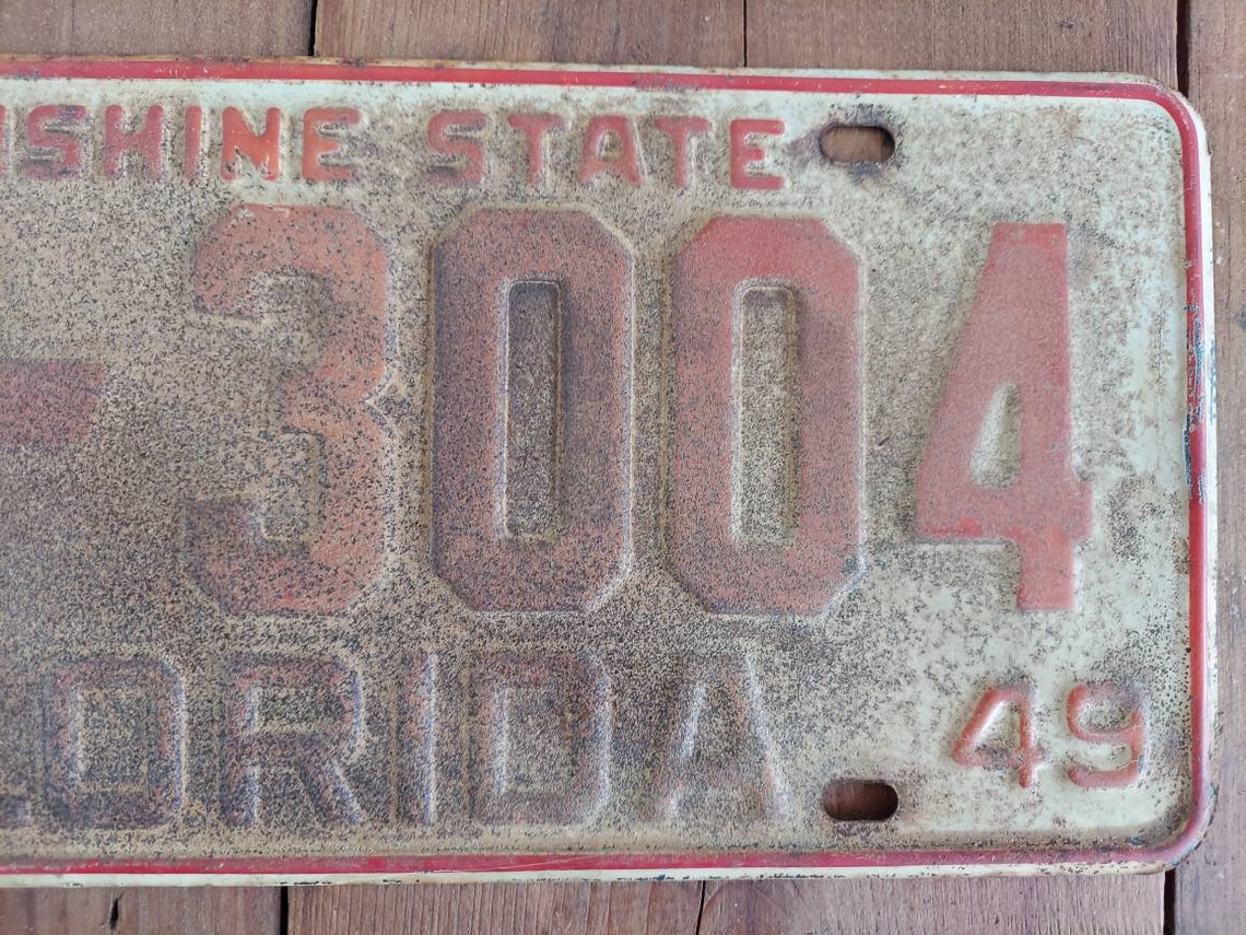 1949 Florida FL Original License Plate “10-3004” Antique Vintage ...