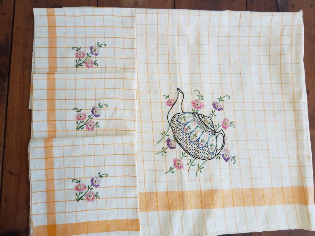 Vintagesquare Yellow Orange Plaid Tablecloth Set Featuring - Etsy